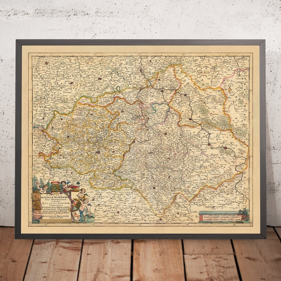 Old Map of Upper Saxony by Visscher, 1690: Leipzig, Dresden, Magdeburg ...