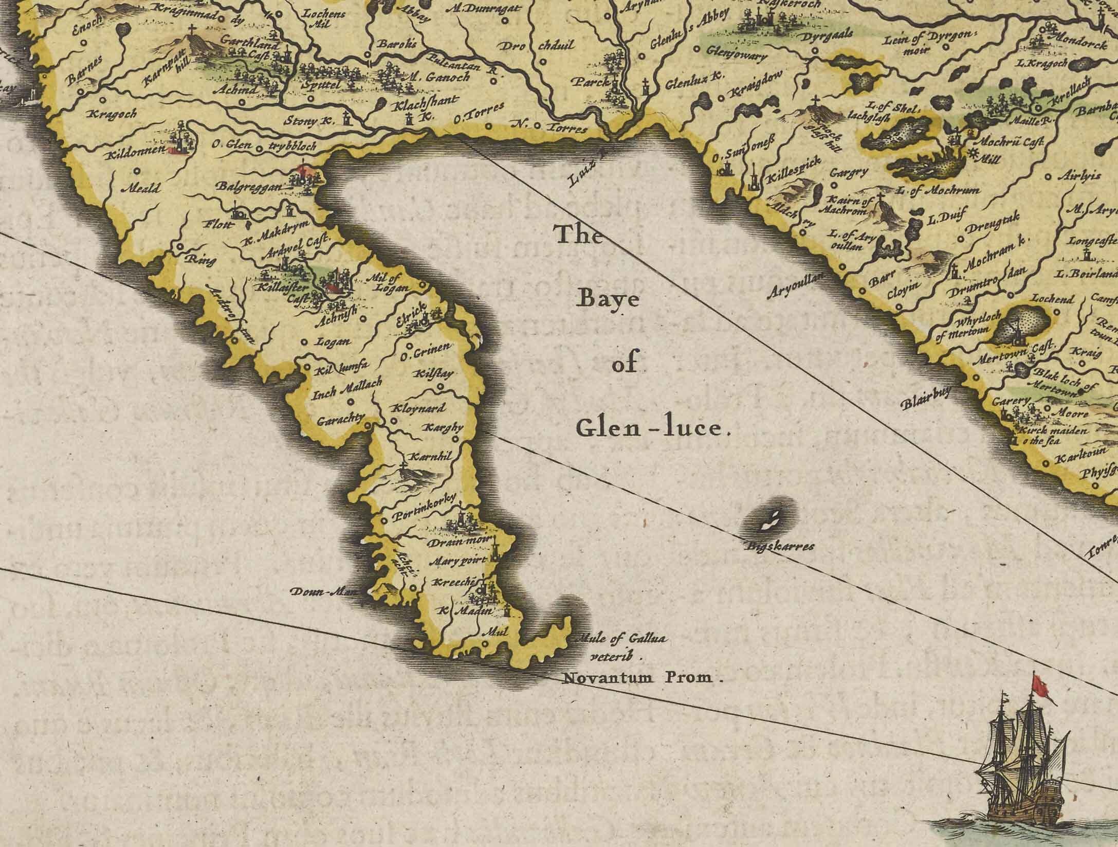 Old Map of Galloway in 1665 by Joan Blaeu - Dumfries, Glenluce, Wigtown ...