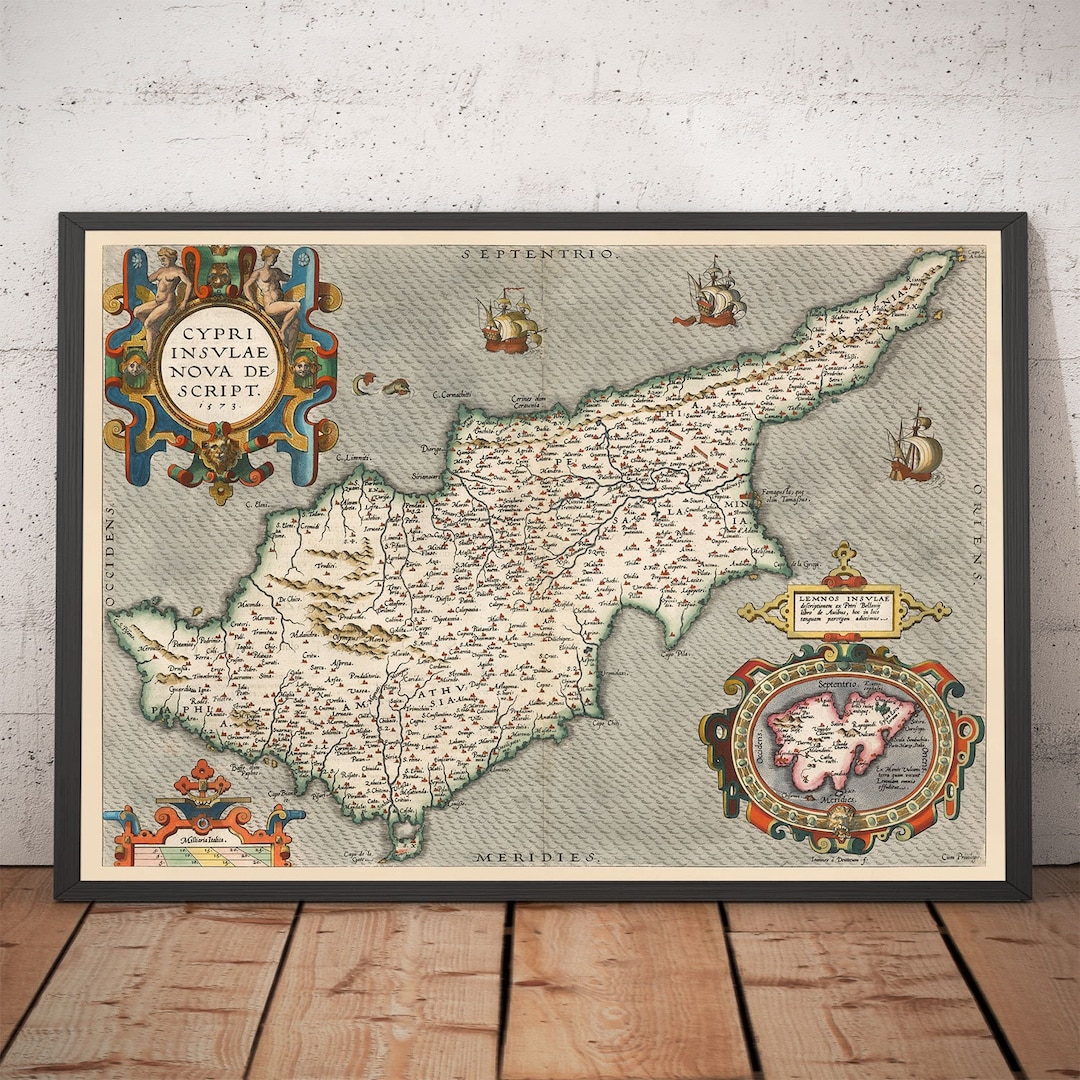 Rare Old Map of Cyprus by Abraham Ortelius, 1573 - Nicosia, Kyrenia ...