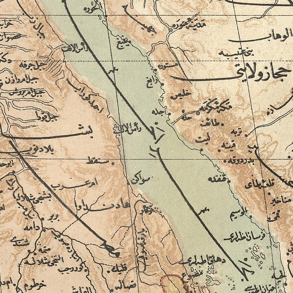 Old Arabic Map of the Middle East by Esref, 1893: Ottoman Empire ...
