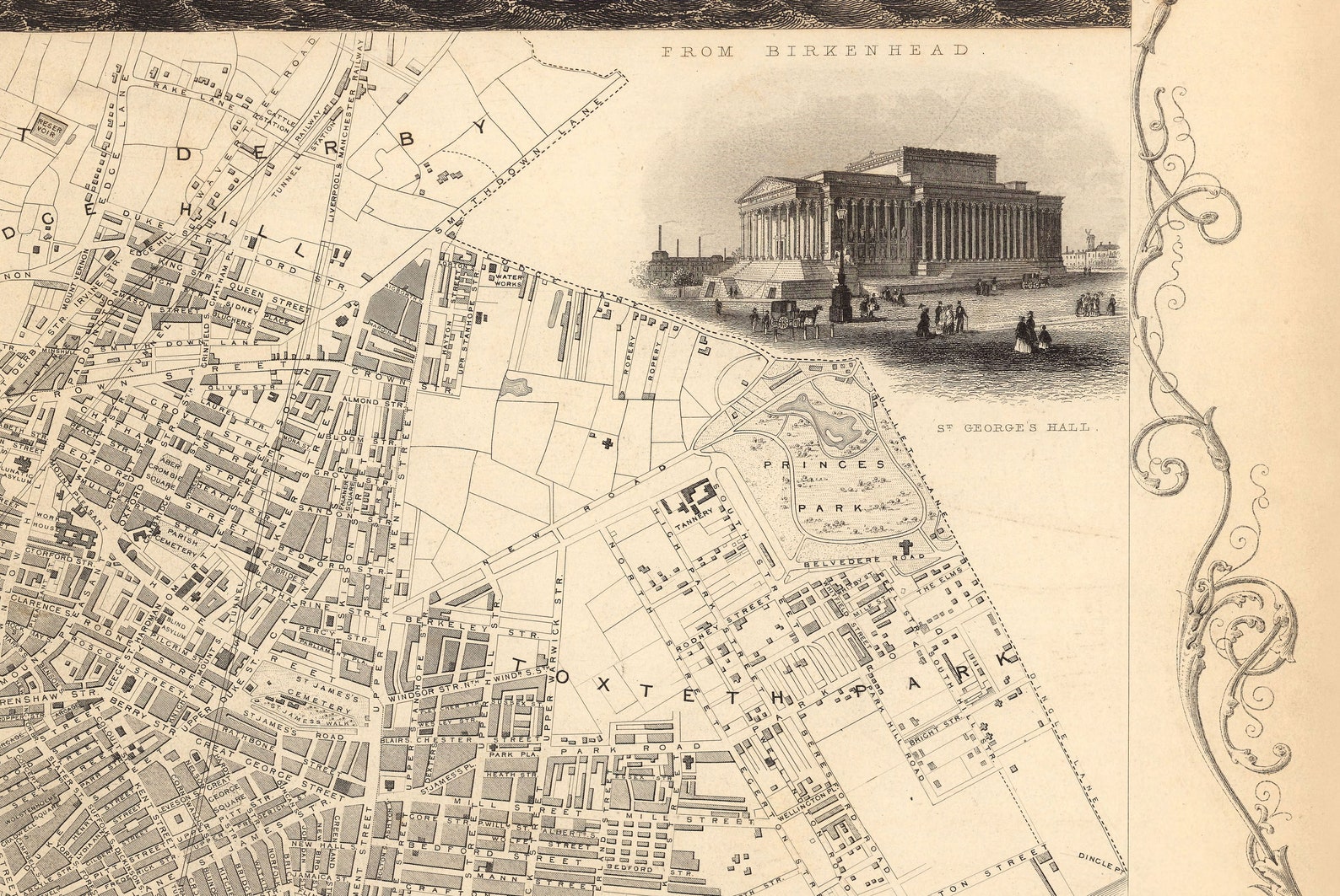 Old Map of Liverpool by John Rapkin, 1851 - Docks, Mersey, Merseyside ...
