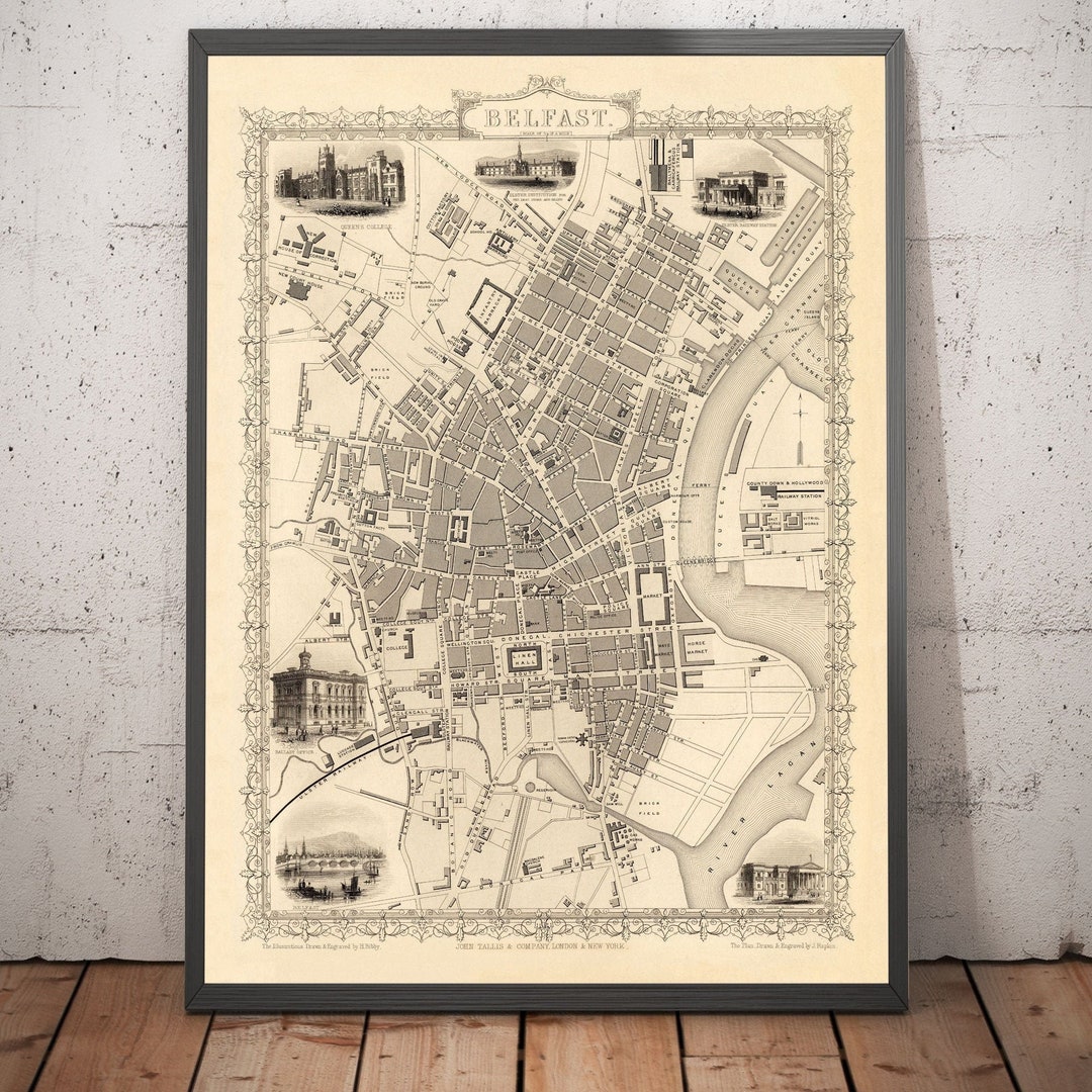 Old Map of Belfast, Ireland in 1851 by Tallis & Rapkin - Queens College ...