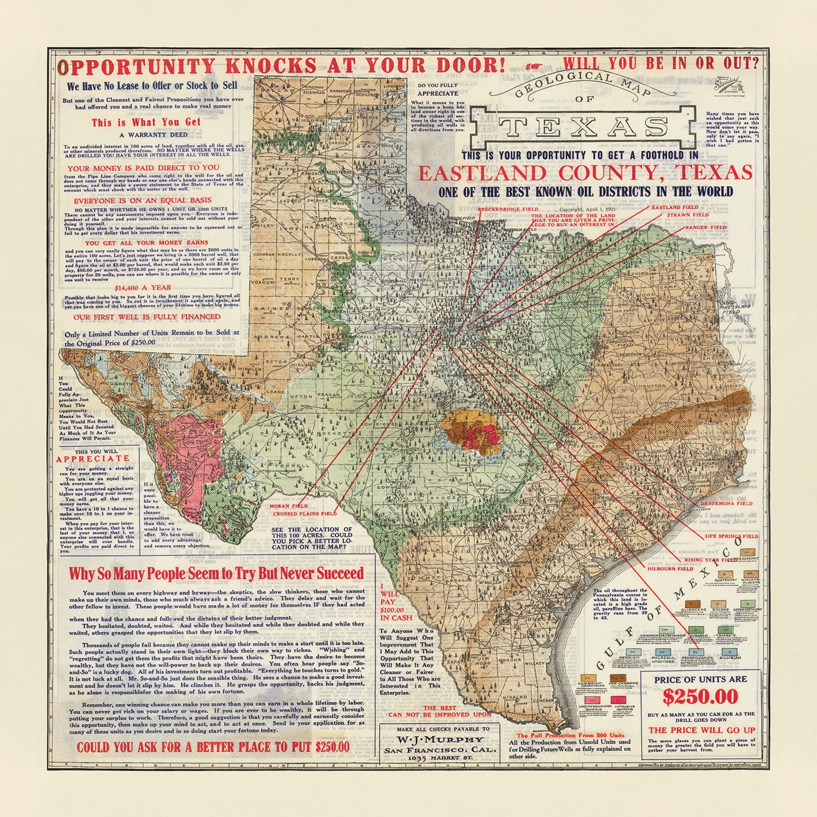 Rare Old Geological Map of Texas, 1921 - Eastland County Oil Boom ...