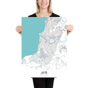Modern Town Map of Ayr, Scotland: Town Centre, Ayr Beach, River Ayr ...