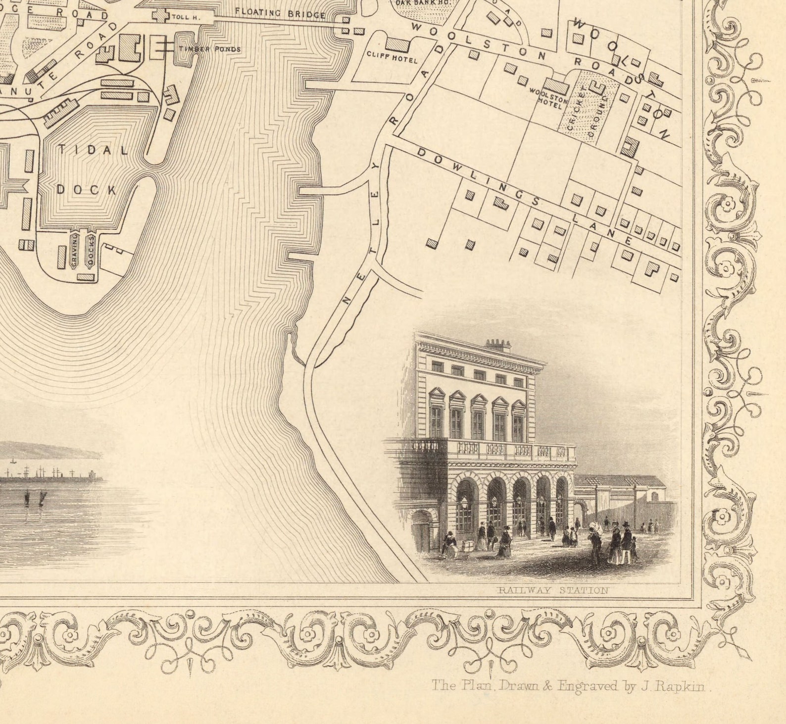 Old Map of Southampton in 1851, Tallis & Rapkin - City Centre, River ...