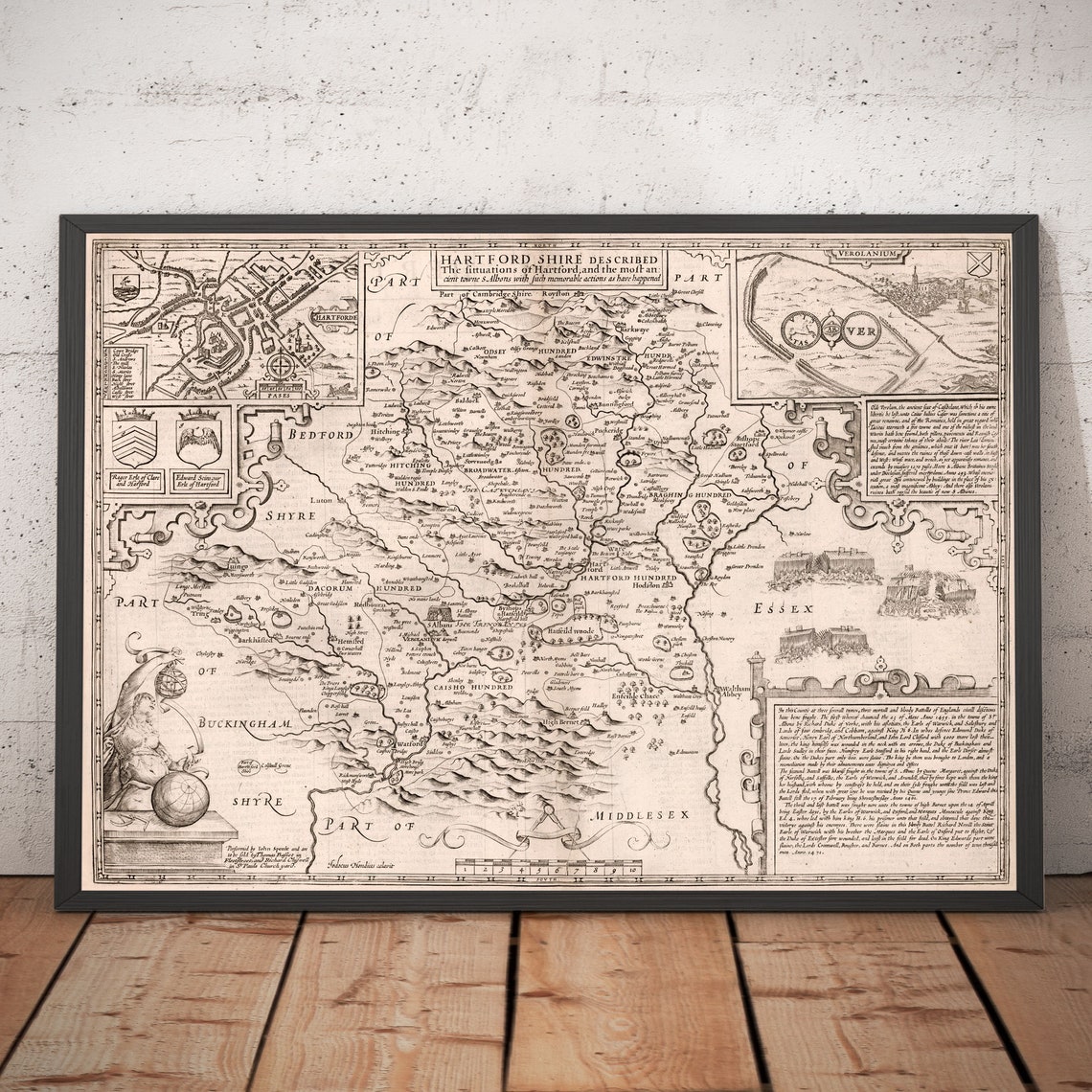 Old Map of Hertfordshire, 1611, John Speed - Stevenage, St Albans ...