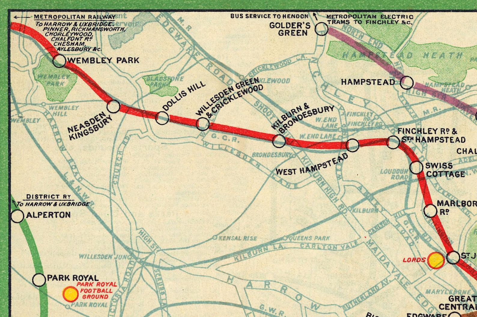 Old London Underground Tube Map 1912 - Oxford Circus, Piccadilly, Bank ...