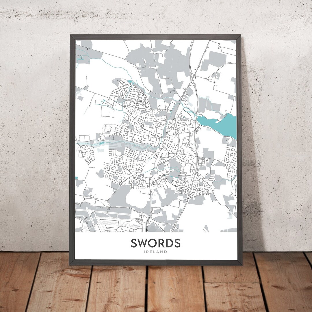 Modern City Map of Swords, Ireland: Swords Castle, Malahide Castle ...