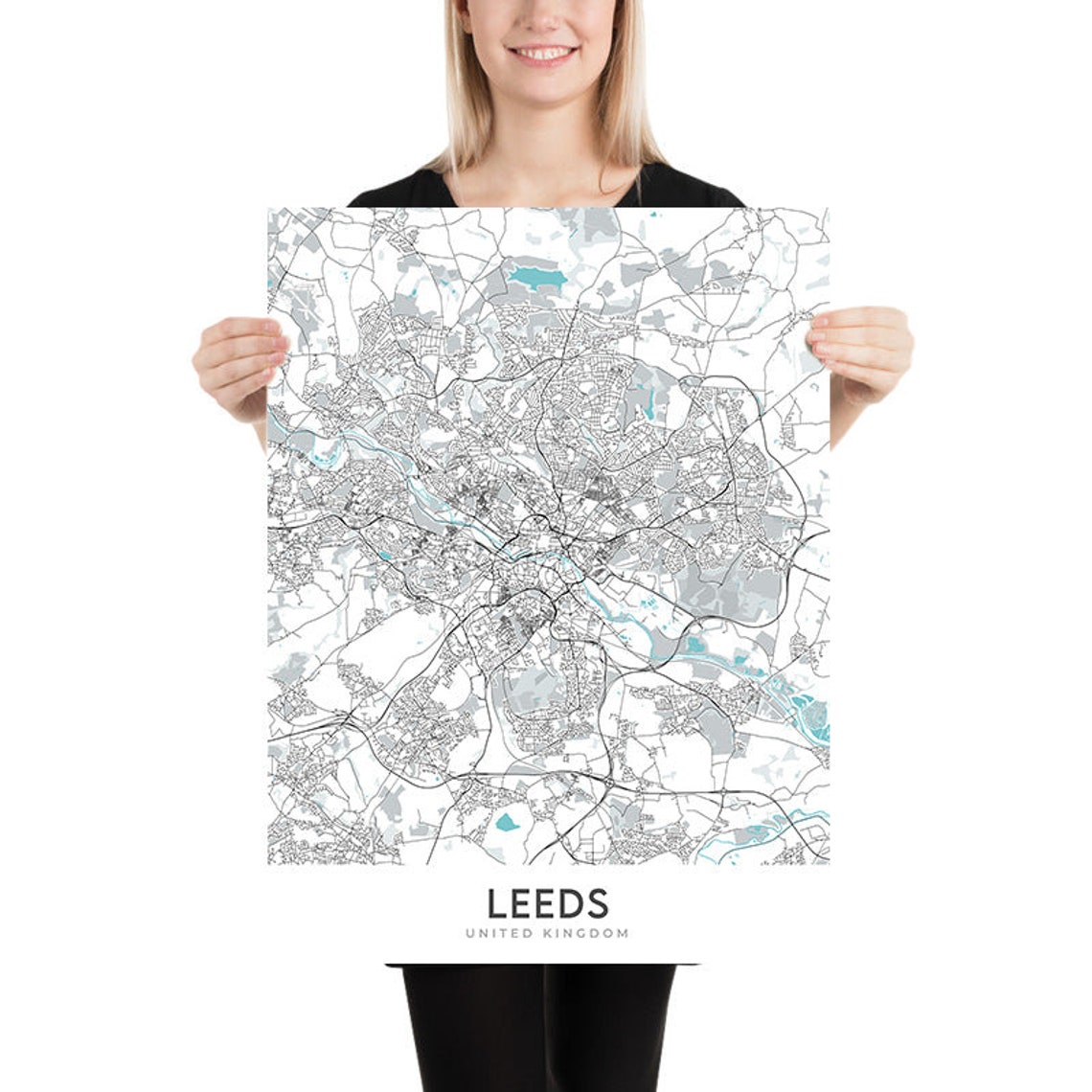 Modern City Map of Leeds, UK: City Centre, Art Gallery, Town Hall ...