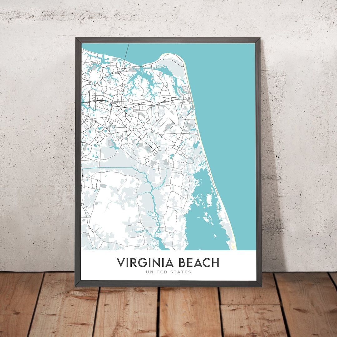 Modern City Map of Virginia Beach, VA: Aquarium, Cape Henry Lighthouse ...