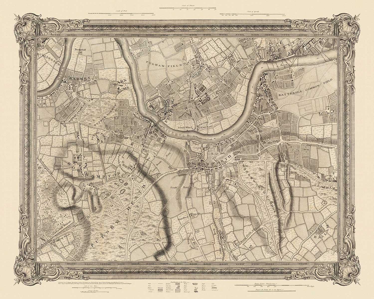 Old Map of West and South West London, 1746 by John Rocque - Fulham ...