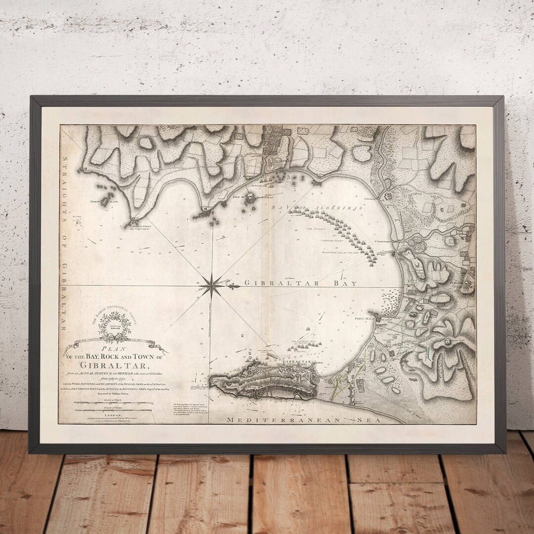 Old Map of Gibraltar by William Faden, 1775: Gibraltar Harbor, Catalan ...