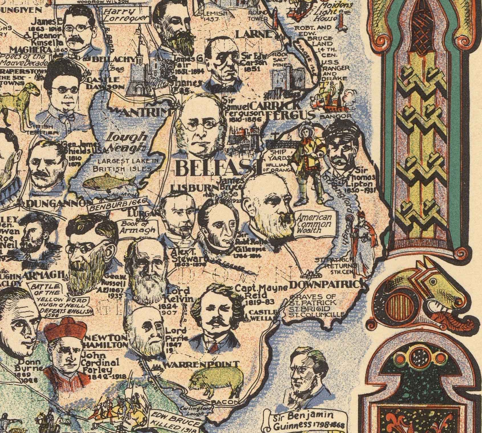 Story Map of Ireland, 1936 - Old Pictorial Chart of Eire - Historical ...