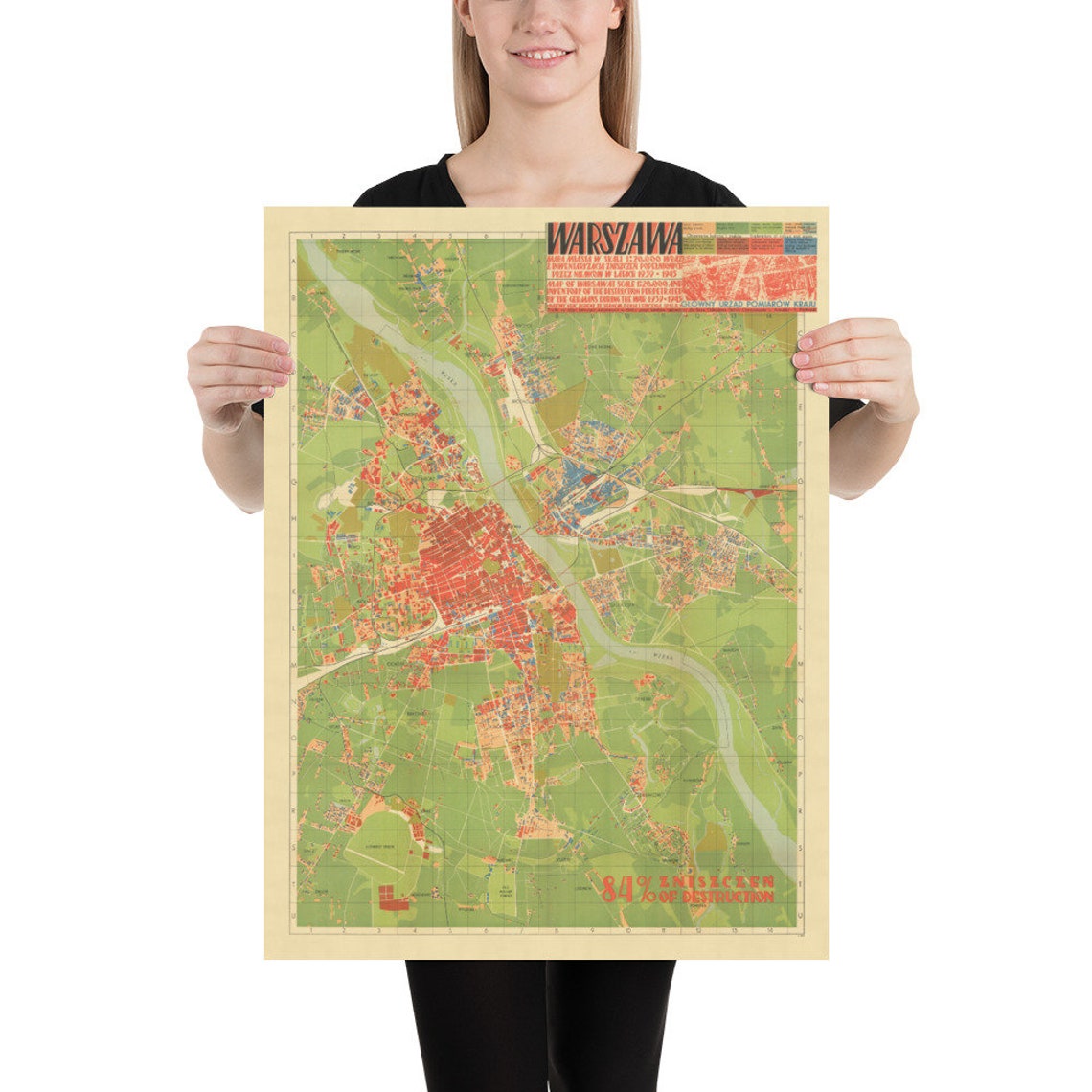 Old Map of the Nazi Destruction of Warsaw, 1949 - Censored Soviet WW2 ...