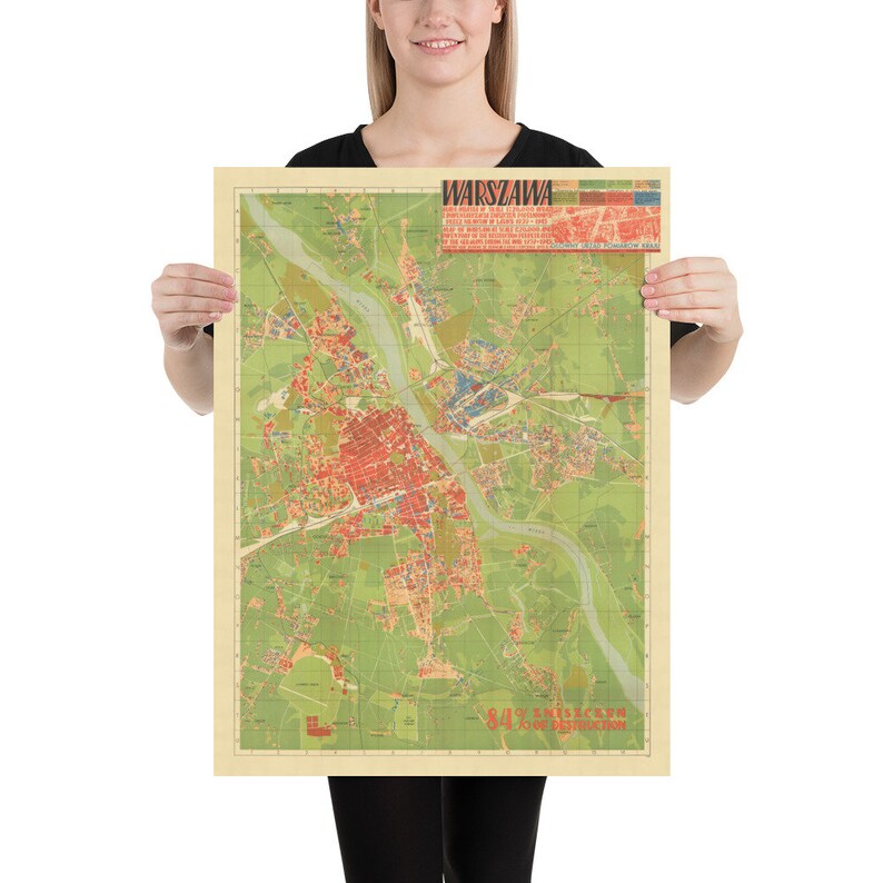 Old Map of the Nazi Destruction of Warsaw 1949 Censored - Etsy