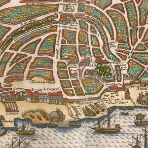 Old Birdseye Map of Goa by Linschoten, 1596: Harbor, Fortifications ...