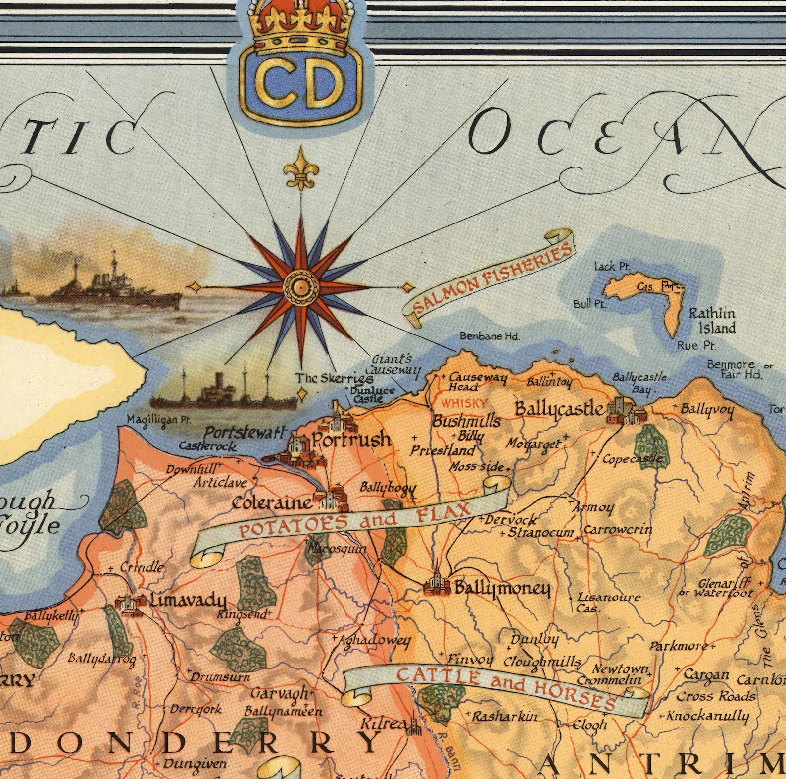 Old Map of Northern Ireland Ulster by Ernest Clegg 1947 - Etsy UK