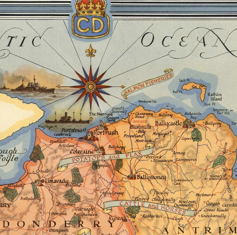 Old Map of Northern Ireland Ulster by Ernest Clegg 1947 - Etsy UK