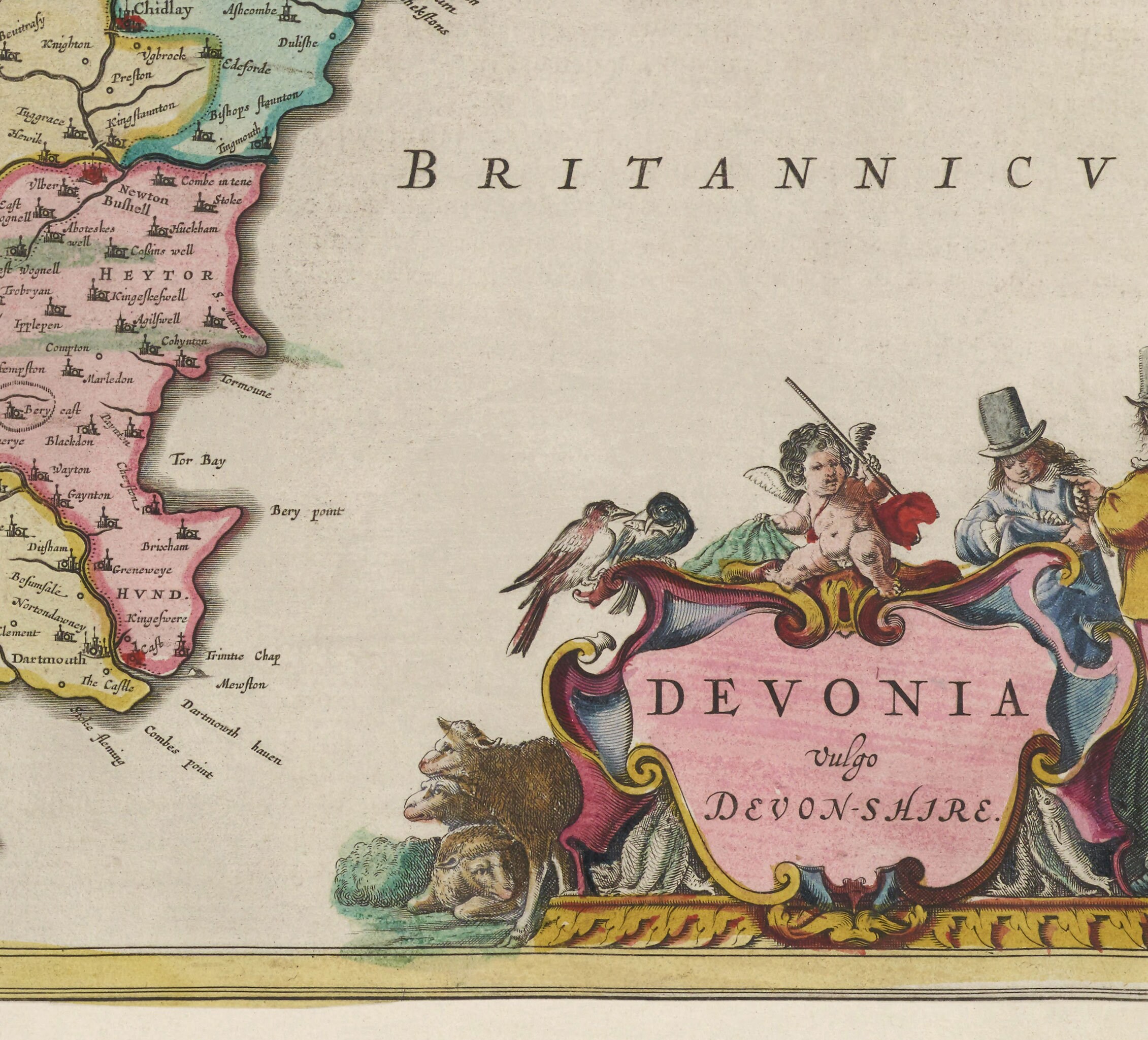 Old Map of Devon in 1665 by Joan Blaeu - Plymouth, Exeter, Torquay ...