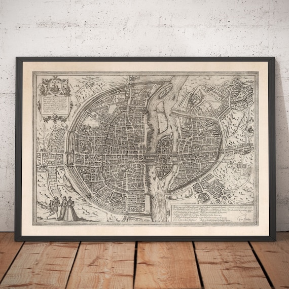 Old Map of Paris 1572 by Braun Notre Dame Sainte Chapelle | Etsy