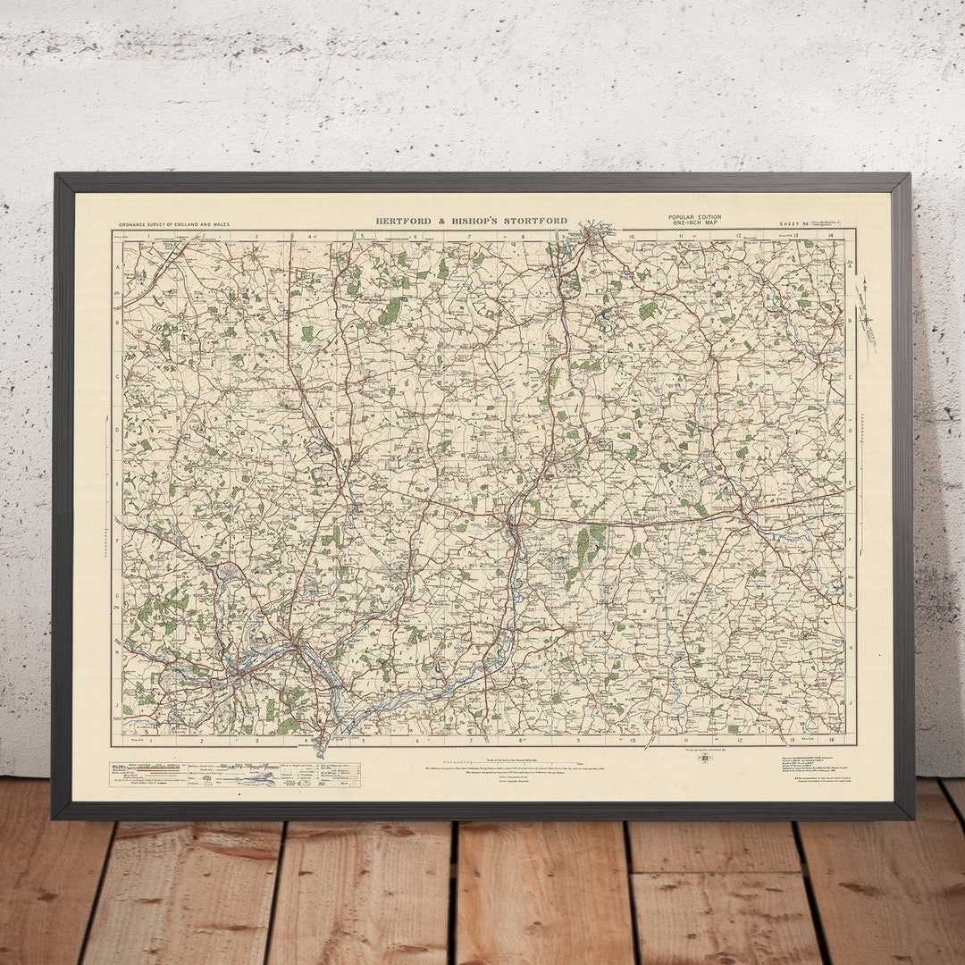 Old Ordnance Survey Map, Sheet 96 - Hertford & Bishops Stortford, 1925 ...