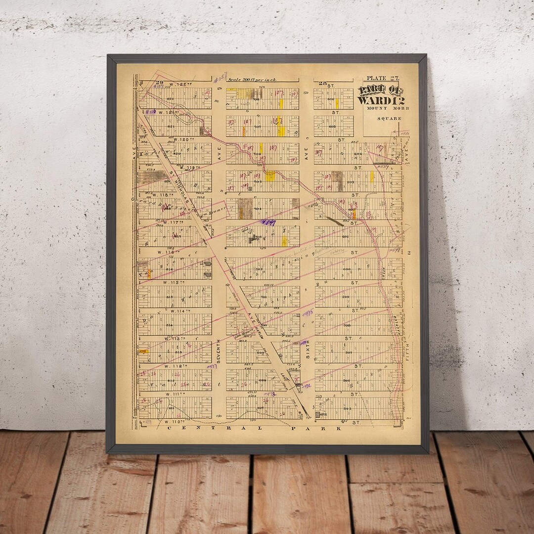 Old Map of Harlem, NYC by Bromley, 1879: Central Park, 5th Ave, Lenox ...