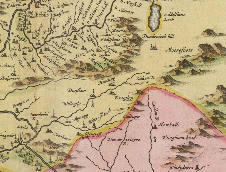 Old Map of Selkirkshire in 1665 by Joan Blaeu - Selkirk, Lindean ...