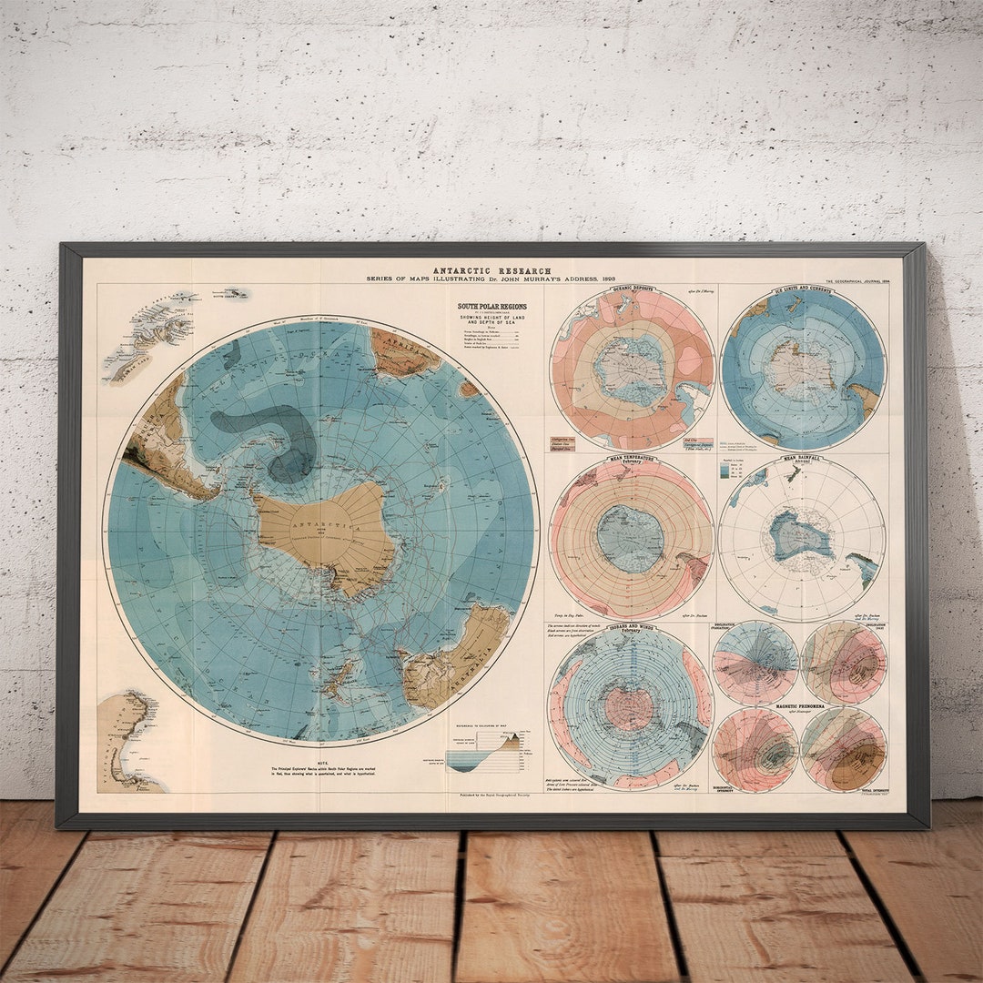 Old Antarctica Research Map, 1894 - Geography Atlas and Explorer Map of ...