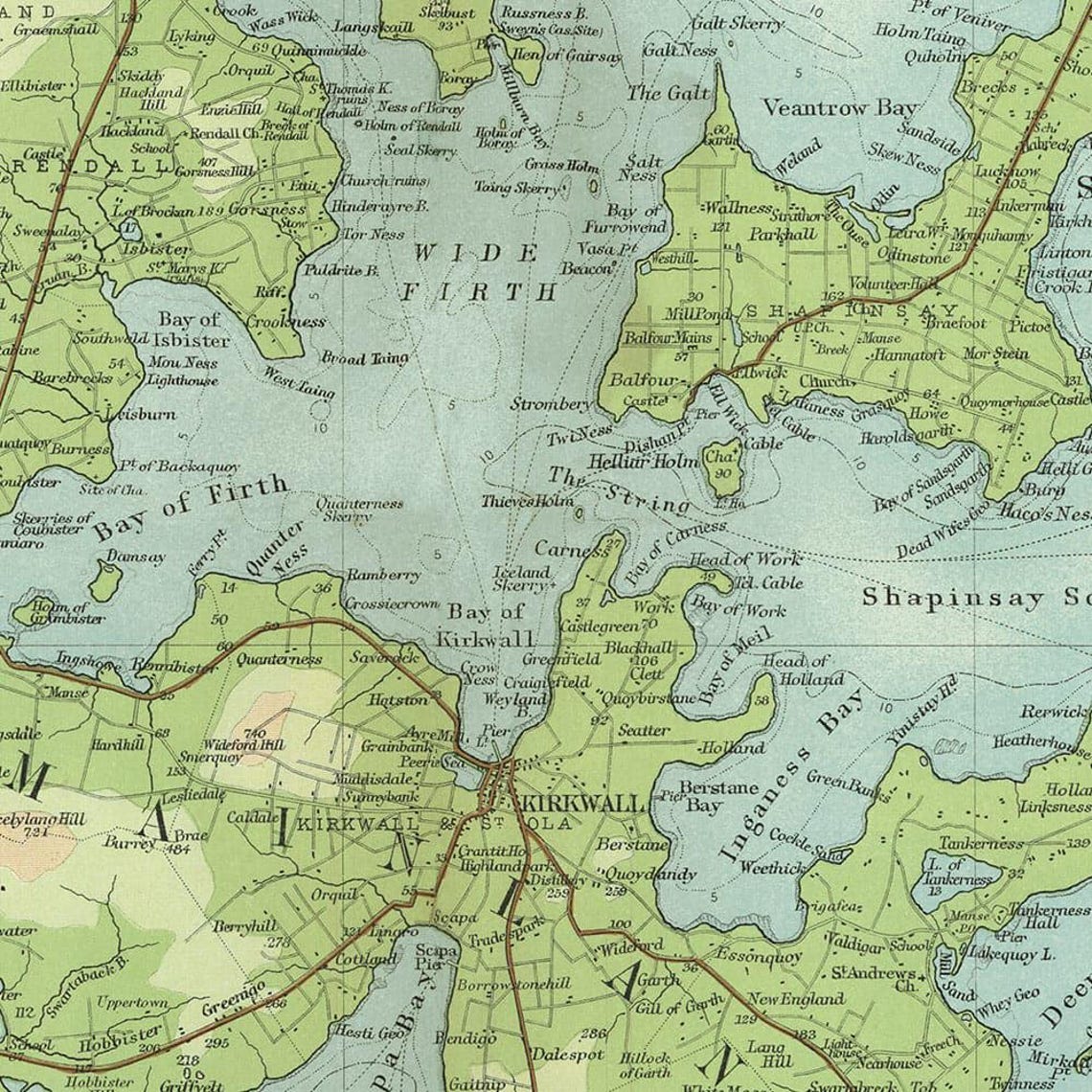 Old OS Map of Orkney Islands by Bartholomew, 1901: Kirkwall, Stromness ...