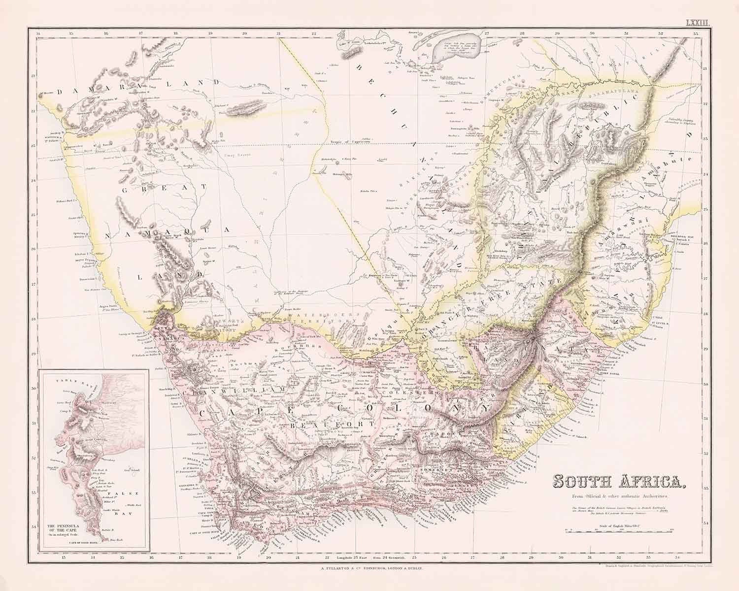 Old Map of South Africa, 1860 - British & Dutch Cape Colony - Durban ...