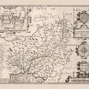 Old Map of Carmarthenshire Wales, 1611 by John Speed - Carmarthen ...