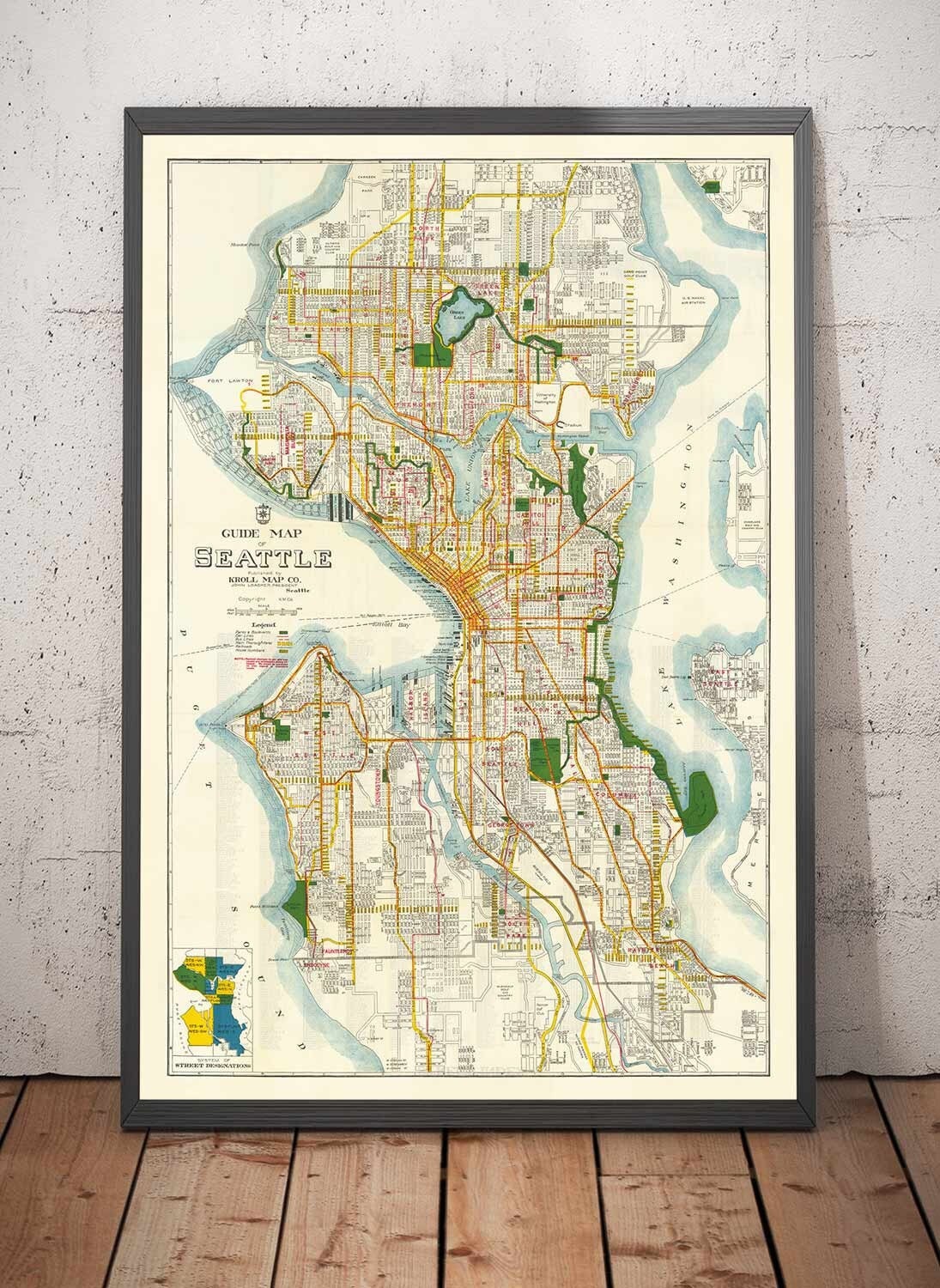 Rare Old Map of Seattle Washington 1929 Downtown Lakes - Etsy