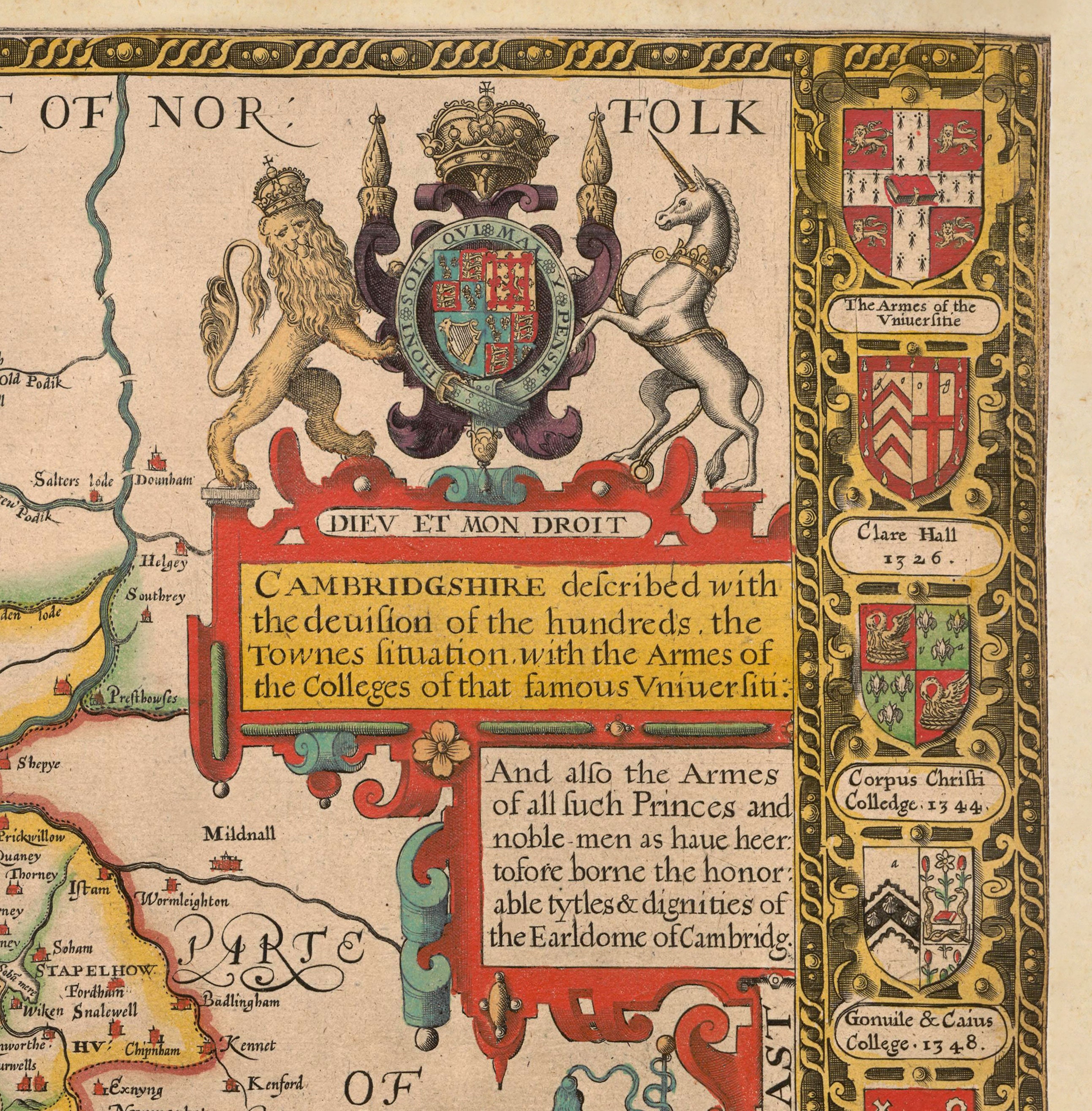 Old Map of Cambridgeshire 1611 by Speed - Cambridge, University ...