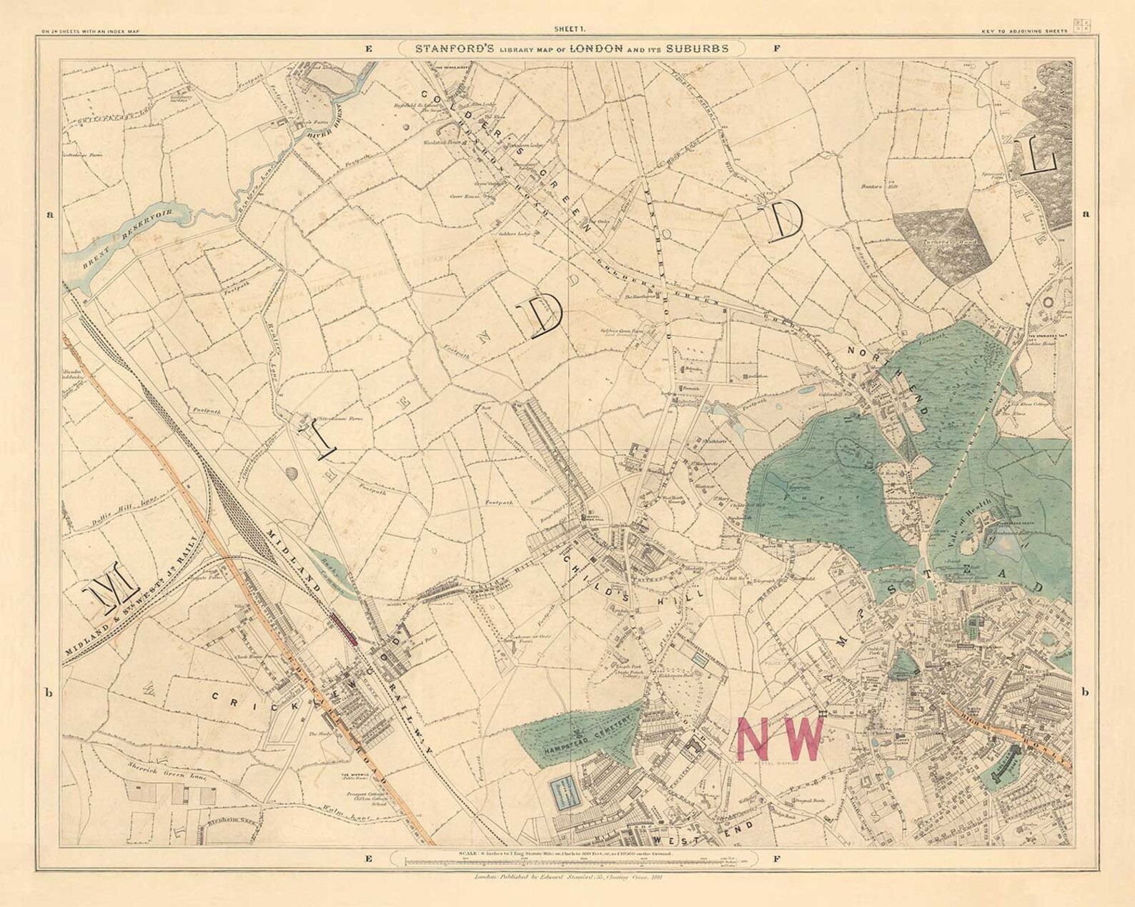 Old Map of North London, 1891 - Hampstead, Cricklewood, Golders Green ...