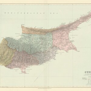 Old Map of Cyprus by Stanford, 1904: Nicosia, Troodos Mtns, Ancient ...