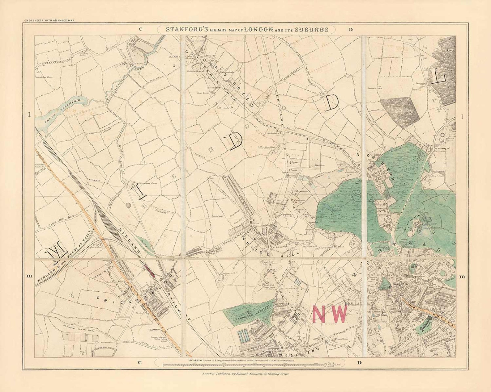 Old Map of North London 1891 Hampstead Cricklewood - Etsy UK