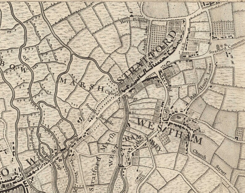 Old Map of East London in 1746 by John Rocque - Stratford, Eastham ...