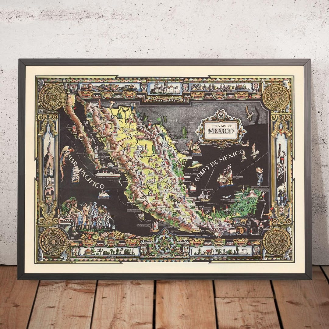 Old Map of Mexico, 1939: Mexico City, Cathedral, Pacific Ocean ...