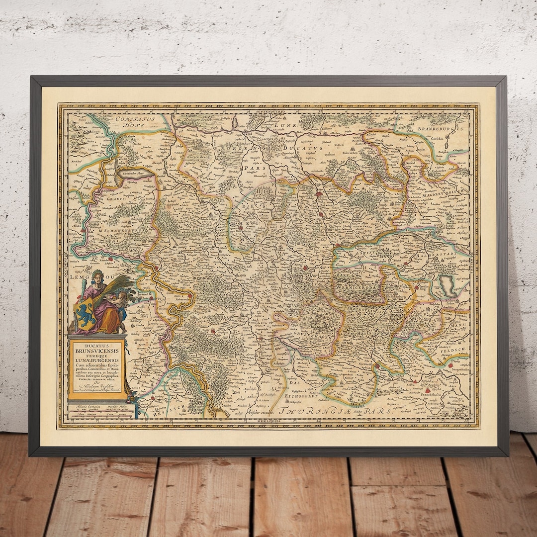 Old Map of Brunswick and Lüneburg by Visscher 1690: Hanover - Etsy