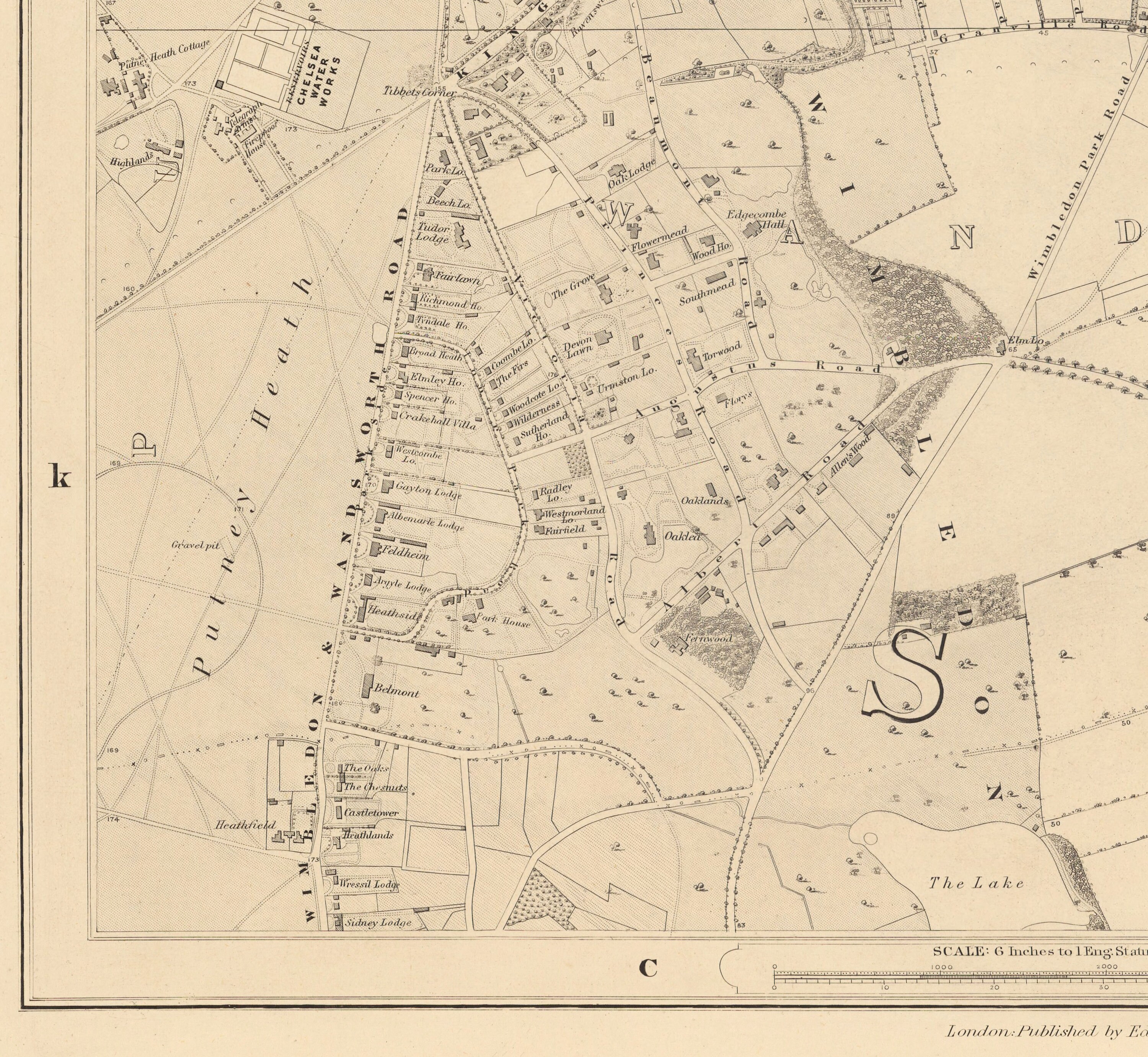 Old Map of South London, 1862 - Wandsworth, Wimbledon, Putney ...