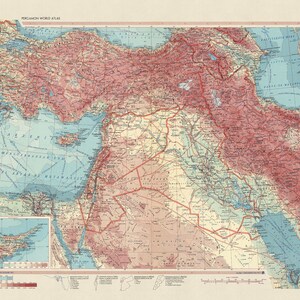 Old Map of the Middle East, 1967: Turkey, Iran, Iraq, Cyprus, Israel ...