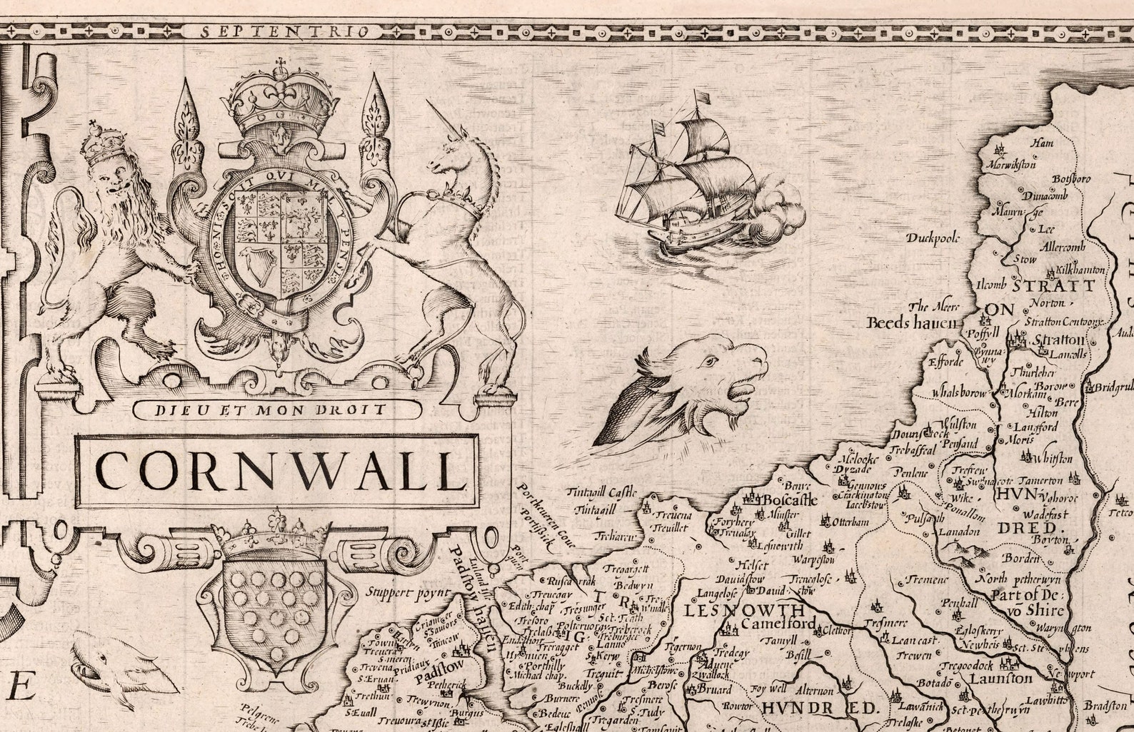 Old Map of Cornwall in 1611 by John Speed - Penzance, St Ives, Plymouth ...