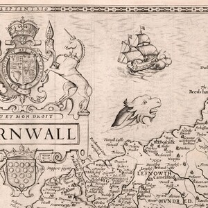 Old Map of Cornwall in 1611 by John Speed - Penzance, St Ives, Plymouth ...
