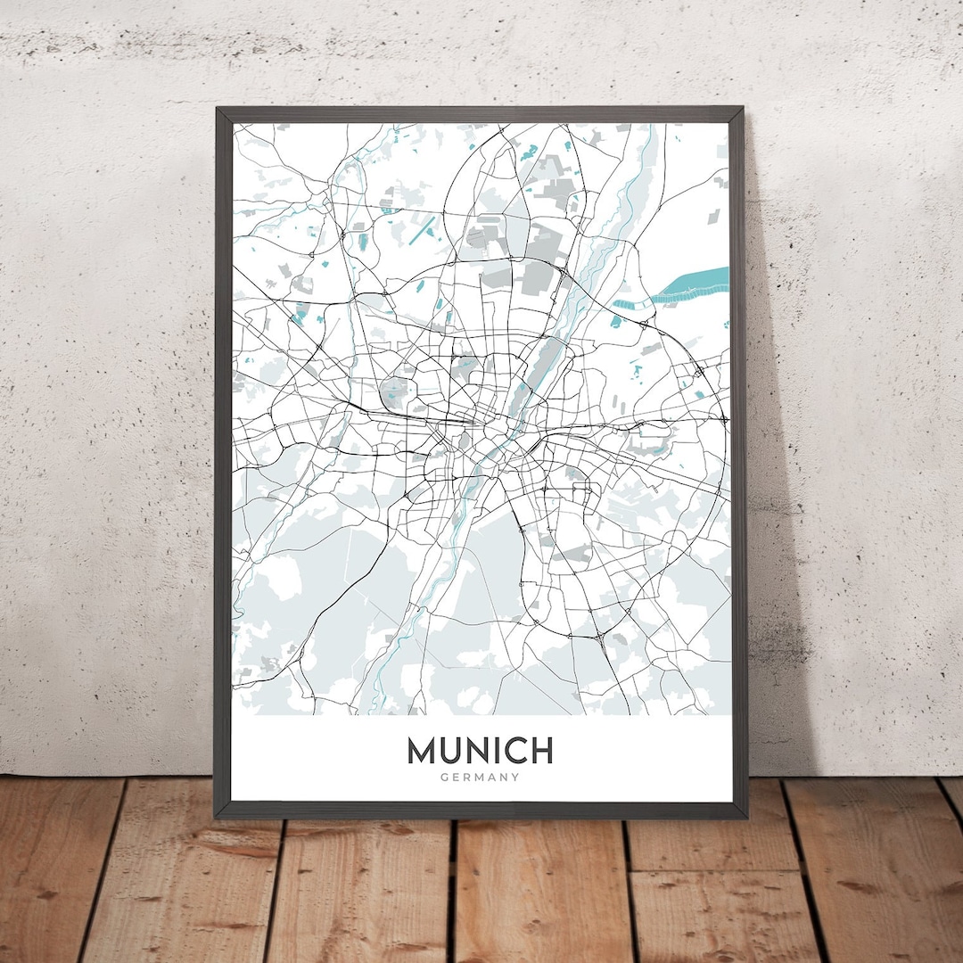 Modern City Map of Munich, Germany: Altstadt, Marienplatz, Englischer ...