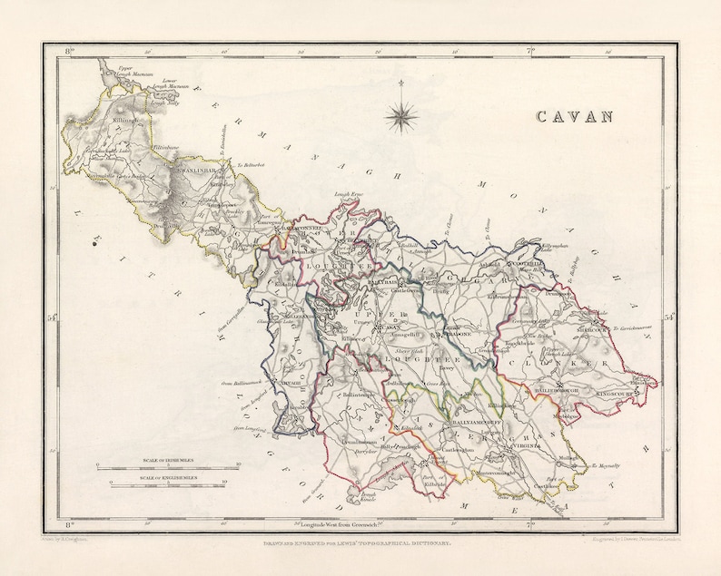 Old Map of County Cavan by Samuel Lewis, 1844: Belturbet, Cootehill ...