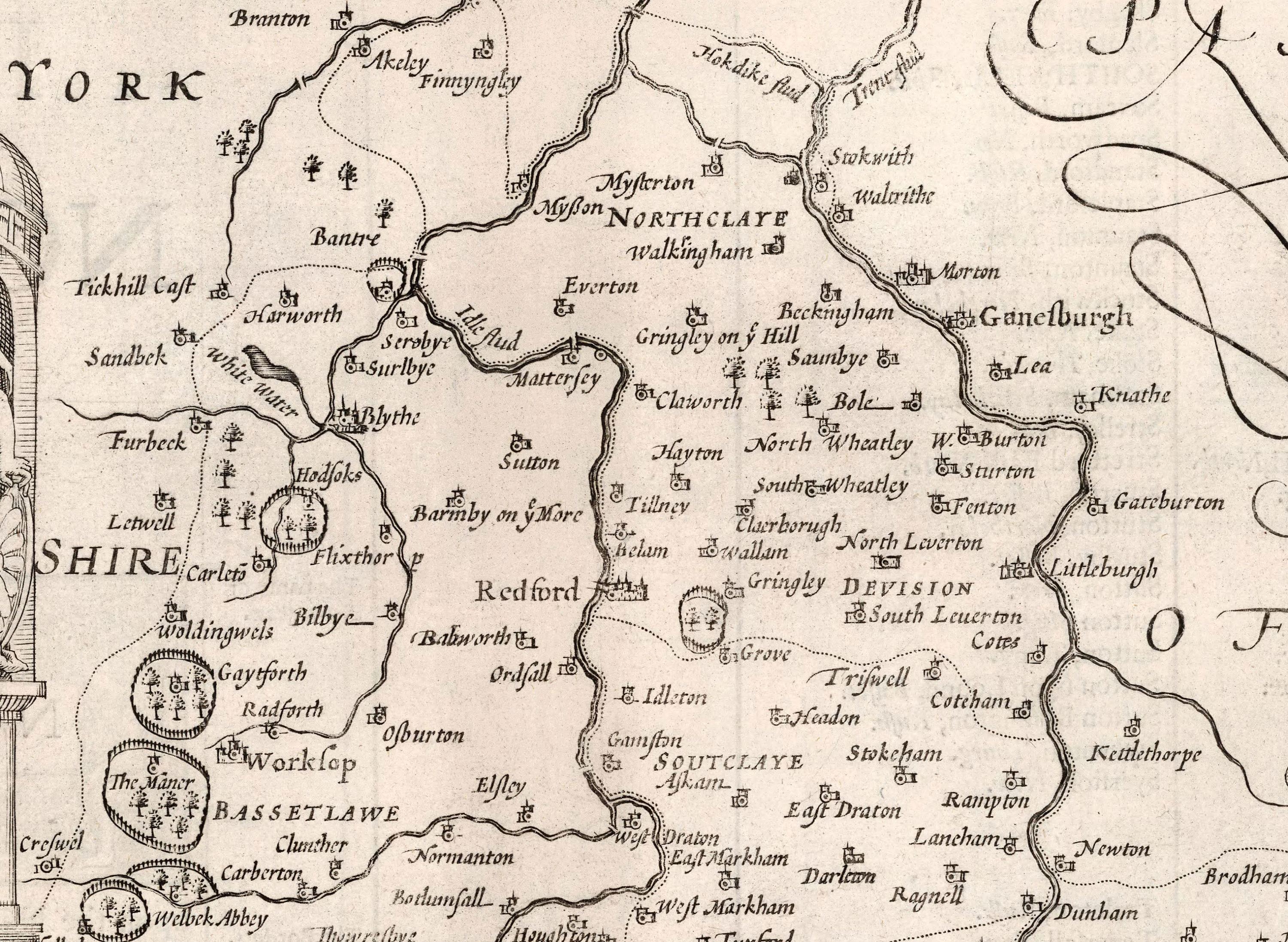 Old Map of Nottinghamshire, 1611 by John Speed - Nottingham, Mansfield ...