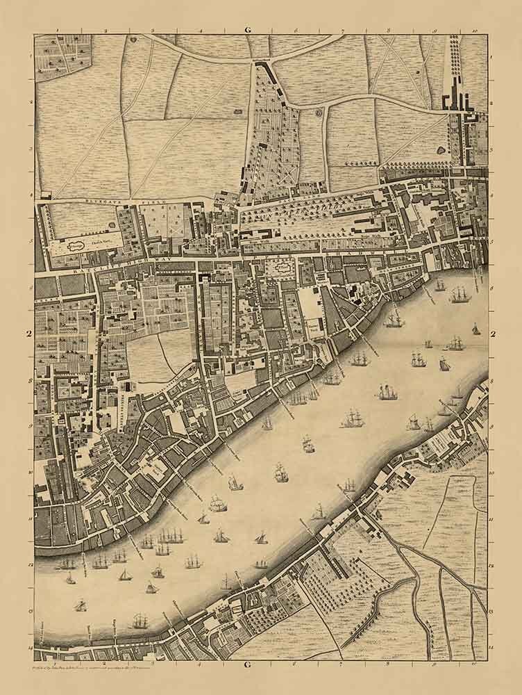 Old Map of by John Rocque London, 1746, G2 - Wapping, Shadwell ...