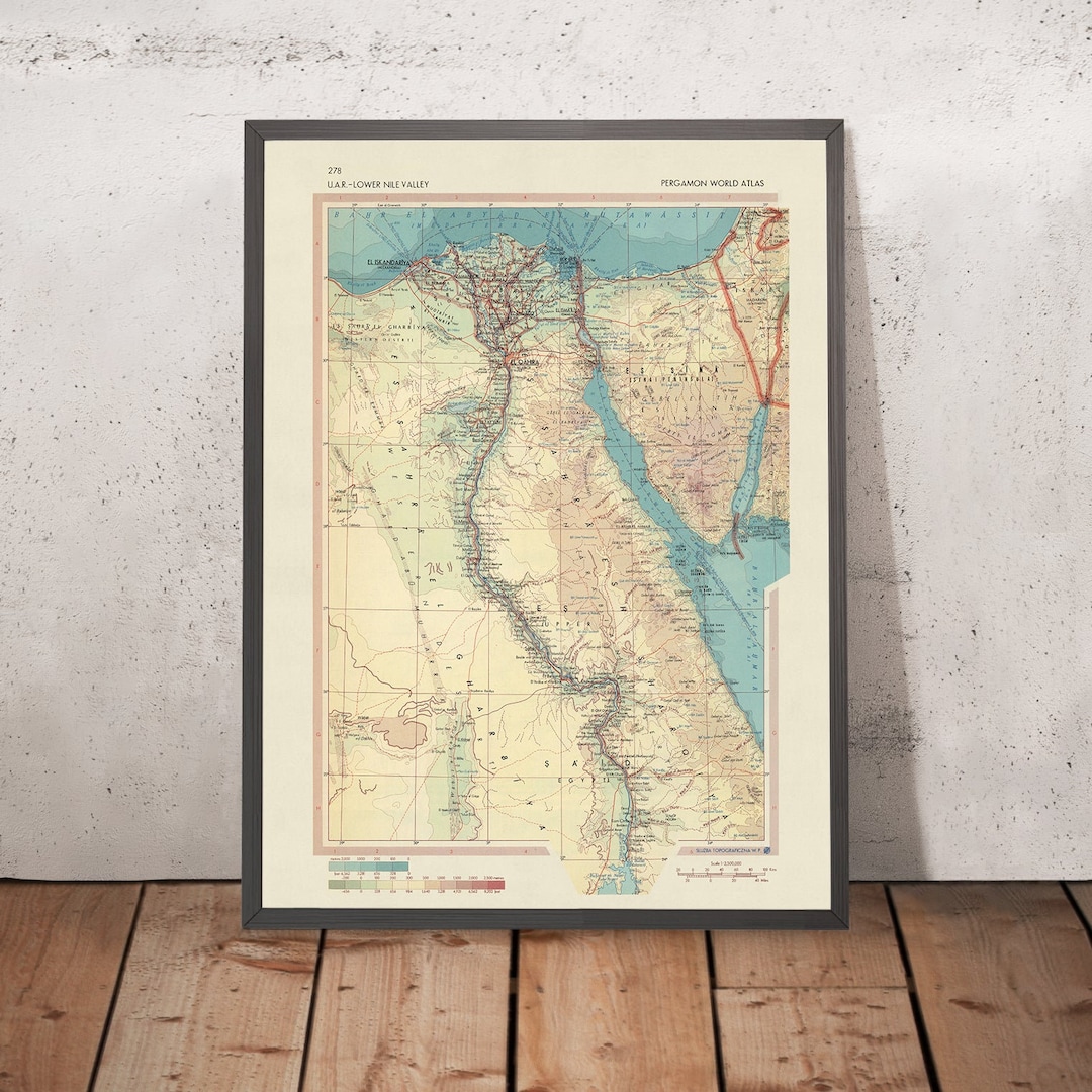 Old Map of Egypt (united Arab Republic), 1967: Nile River, Suez Canal ...
