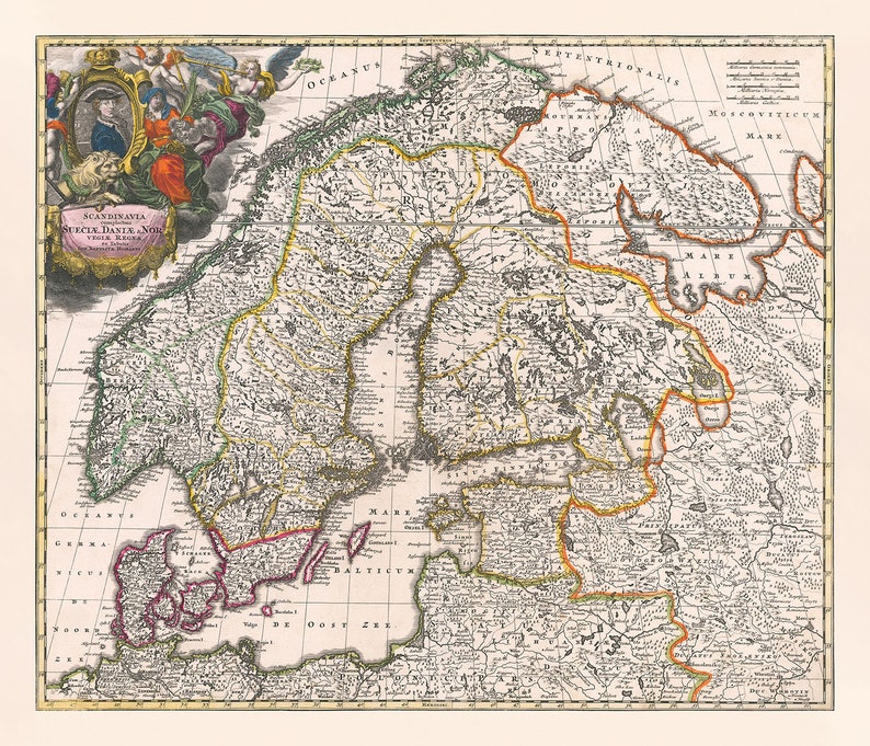 Old Map of Scandinavia, 1720 - Nordic, Baltic, Denmark, Sweden, Finland ...