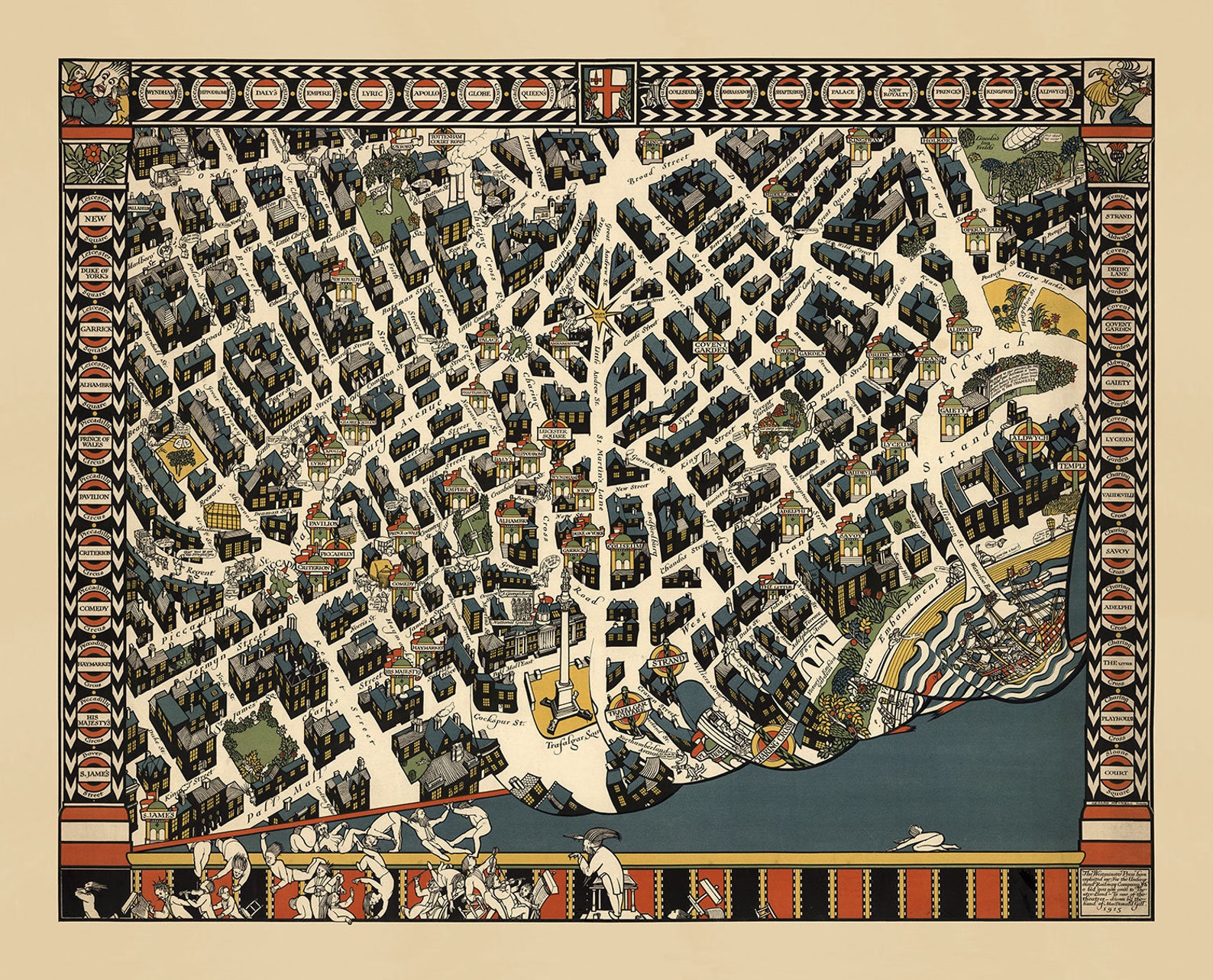 Old Map of London West End, 1915 by Gill - "theatreland" Underground ...